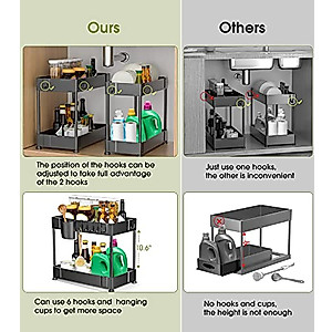 2 Pack Under Sink Organizer, 2 Tier Under Sink Organizers and Storage Bathroom Organizer Countertop, Under Sink Storage Under Cabinet Organizer for Bathroom Kitchen Countertop and Cabinet