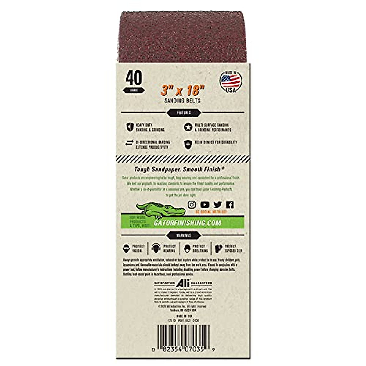 Gator 3" x 18" Red Resin Aluminum Oxide Sanding Belts, 40 Grit, 5 Pack