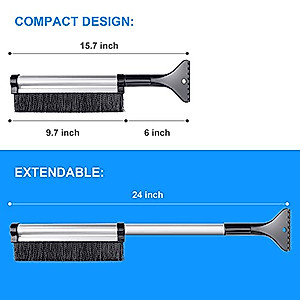 Extendable 24 Inch Snow Brush and Ice Scraper for Cars Trucks Vans and SUVs, Retracts from 24" to 17" for Easy Storage