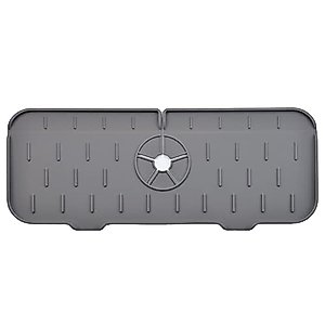 Kitchen Faucet Sink Splash Guard, Silicone Water Catcher Mat – Sink Draining Pad Behind Faucet, Grey Rubber Drying Mat for Kitchen & Bathroom Countertop Protect