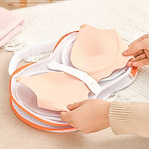 MISNODE Lingerie Bag Polyester Laundry Bra Meshs Bags 13x10 inch 3D Cup Shape Design Mesh Laundry Bag Built In 3D Cartilage Support Bra Laundry Bags for Washing Machines (Orange 2pcs)
