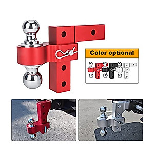 Kamivovo Adjustable Trailer Hitch, Fits 2-Inch Receiver, 6-Inch Drop Hitch, Tow Hitch Aluminum Forged Shank, 2 Inch & 2-5/16 Inch Balls with Double Lock Pins (Red)