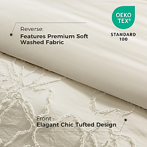 TINA'S HOME Duvet Cover Full Size - Tufted Boho Duvet Cover Set for All Season, 2PCS- 1 Beige Washed Microfiber Duvet Cover with Zipper and 2 Pillow Shams, Farmhouse Bedding Comforter Cover Set