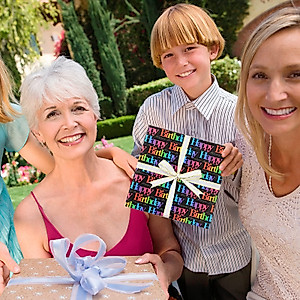 NEPOG Birthday Wrapping Paper for Girls Boys Kids Women Men, Gradient Color Happy Birthday Wrapping Paper with Cut Lines on Reverse, 6 Sheets Folded Flat 20x28 inches for Birthday Occasion