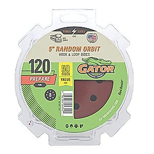 Gator 5" Random Orbit Hook & Loop Red Resin Aluminum Oxide Sanding Discs, 8-Hole, 120 Grit, 50 Pack