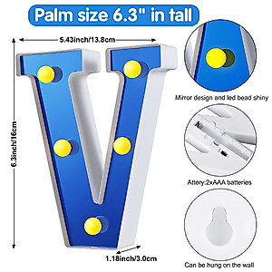 Led Marquee Letter Lights Sign Light Up Letters for Home Cafe Bar Party Wedding Birthday Christmas Decoration Battery Operated Alphabet Initials Lamp Letters Night Lights in Bedroom (Royal Blue, V)