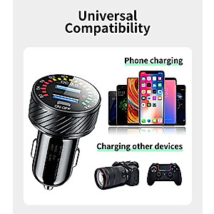 KEWIG Car Charger, 36W Fast Car Charger Adapter, Dual USB Car Charger Fast Charge with Colorful Voltmeter & ON/Off Switch