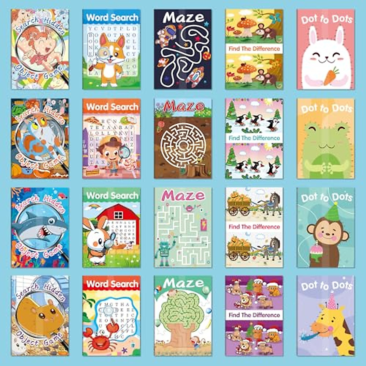 Elfew 20 Pack Small Activity Books for Kids Age 4-8,8-12.Kid Party Favor Game and Coloring, Include Word Search, Mazes,Find the Difference,Dot to Dot and More, Goodie Bag Stuffers for Kids