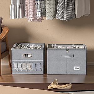 2 Pack Shoe Organizer for Closet Large Shoe Box Storage Containers with Clear Window Space Saving Shoe Bin with Foldable Bottom Support Adjustable Dividers Fits 32 Pairs (Grey, (19.7x15.7x13inch) x2)