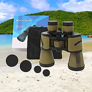 Binoculars for Adults 20x50 High Power Military Binoculars for Adults and Kids with Low Light Night Vision,Compact Waterproof Bird Watching Travel Hunting Stargazing BAK-4 Prism FMC Lens(Brown-1