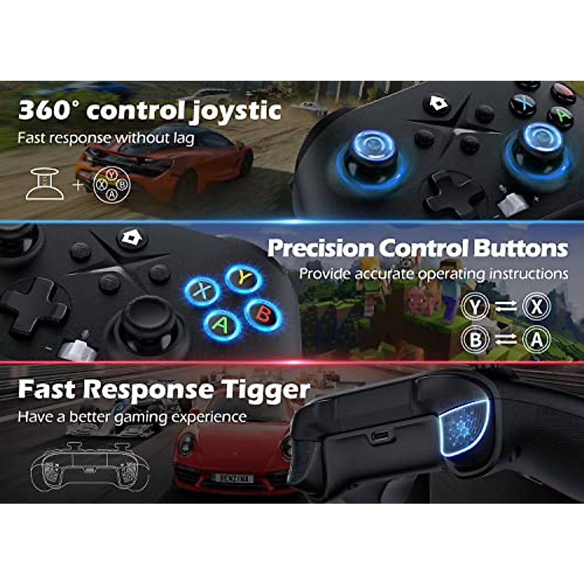 Gamrombo 2 Pack Wireless Controller Replacement for Xbox One, Compatible with Xbox One X/S, Xbox Series X/S, PC Windows 10 11 with Audio Jack & Volume Button/Turbo/Macro/Motion Control & Dual Shock (Black+White)