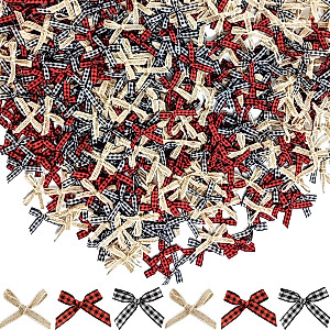 ROYHOO 150PCS 1.77 x 1.58” Christmas Mini Plaid Bows Burlap Bows Christmas Buffalo Plaid Bows Gingham Ribbon Bows Ornament for Christmas Tree Crafts Home Decoration DIY Making (Multiple Colors)