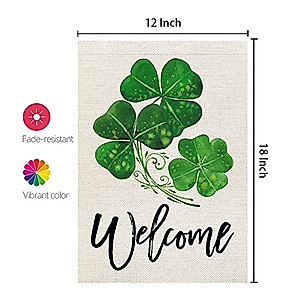 CROWNED BEAUTY St Patricks Day Garden Flag 12x18 Inch Double Sided for Outside Small Burlap Green Shamrocks Clovers Welcome Yard Holiday Flag CF722-12