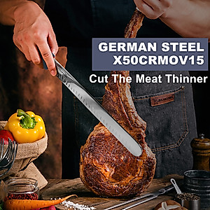 DELFINA 12 Inch Brisket Slicing Knife W/Sheath & SoftGrip Handle, Ultra Sharp Premium Carving Slicing Knife For Meat Cutting, Great for Slicing Roasts, Meats, Fruits and Vegetables