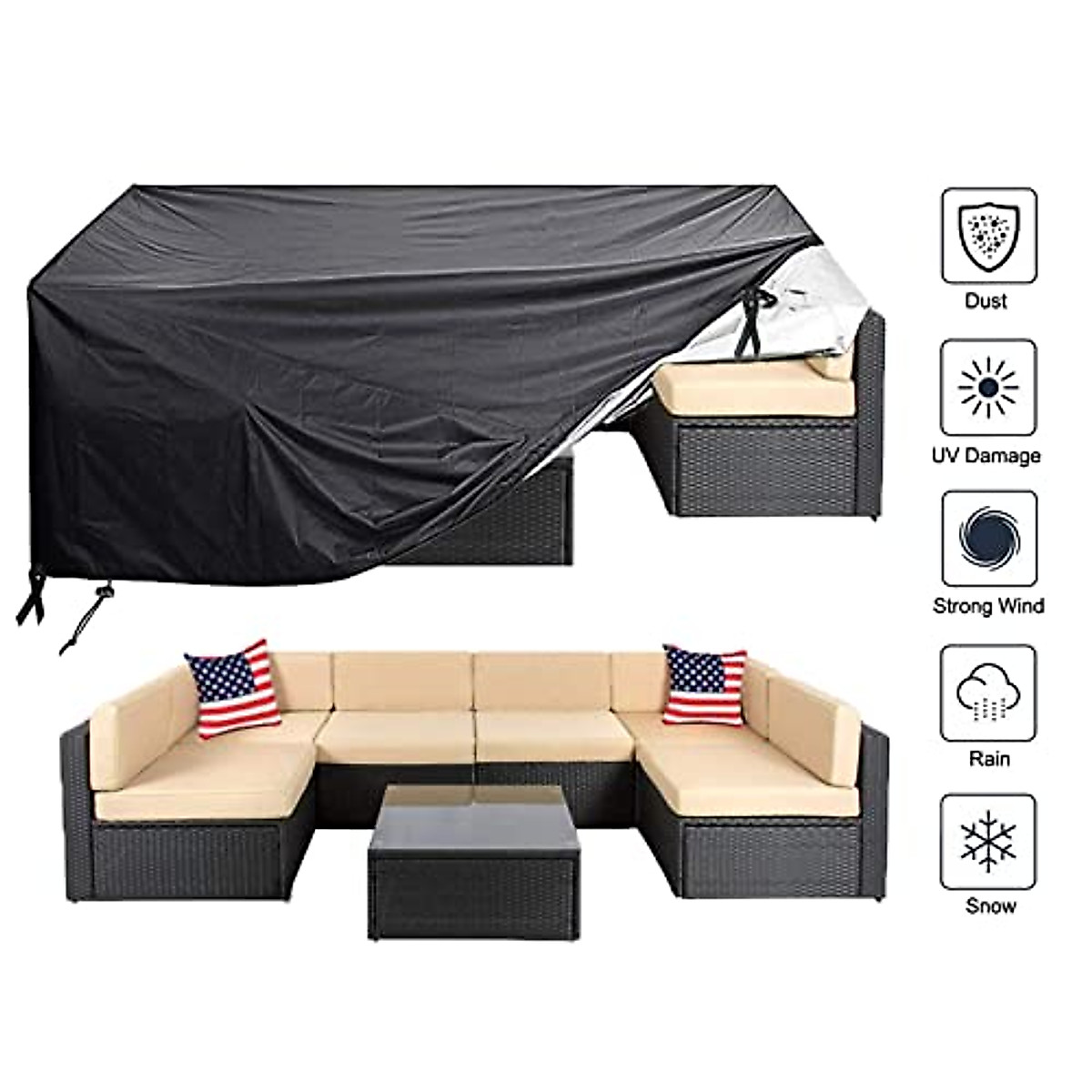 Oslimea Patio Furniture Cover Waterproof, Outdoor Sectional Sofa Set Cover Heavy Duty 420D Rectangle Table and Chair Set Cover (126" L× 63" W× 28" H)