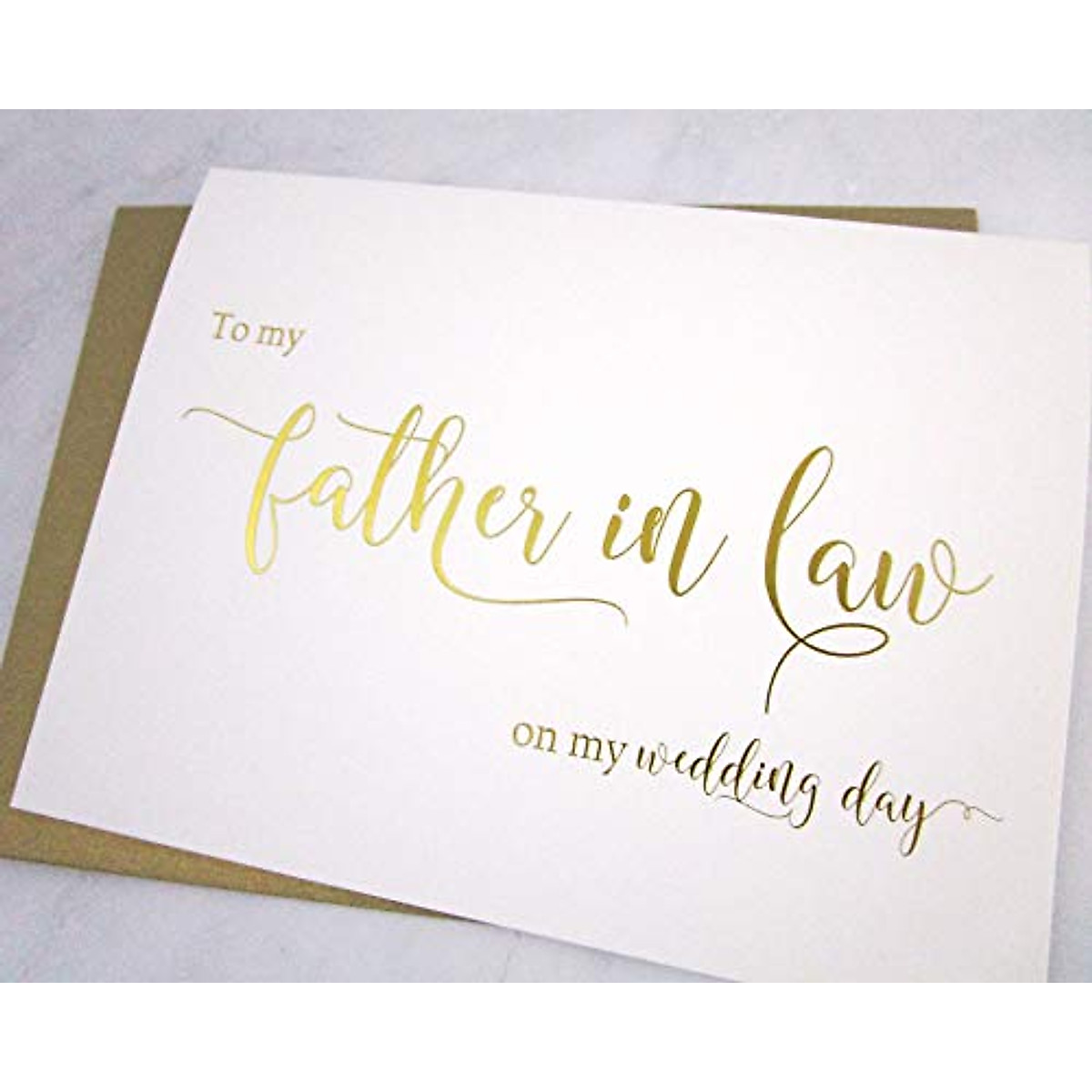 Set of 2 Gold Foil Wedding Day Cards with Gold Shimmer Envelopes, To My Mother in Law on my Wedding Day Card, To My Father in Law on my Wedding Day Card
