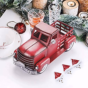 Pylemon Vintage Red Truck Christmas Decor with a Lit-up Removable Christmas Tree Wrapped Around by LED Lights String, Farmhouse Metal Pickup Truck Decor, Great Gift for Holiday Decorations