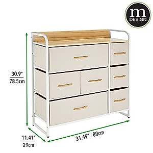 mDesign 30.9" High Steel Frame/Wood Top Storage Dresser Furniture Unit with 7 Removable Fabric Drawers - Large Bureau Organizer for Bedroom, Living Room, Closet - Cream/White