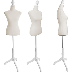 Female Dress Form Mannequin Torso Manikin Body with Adjustable Tripod Stand for Sewing Dressmakers Dress Jewelry Display (Beige)
