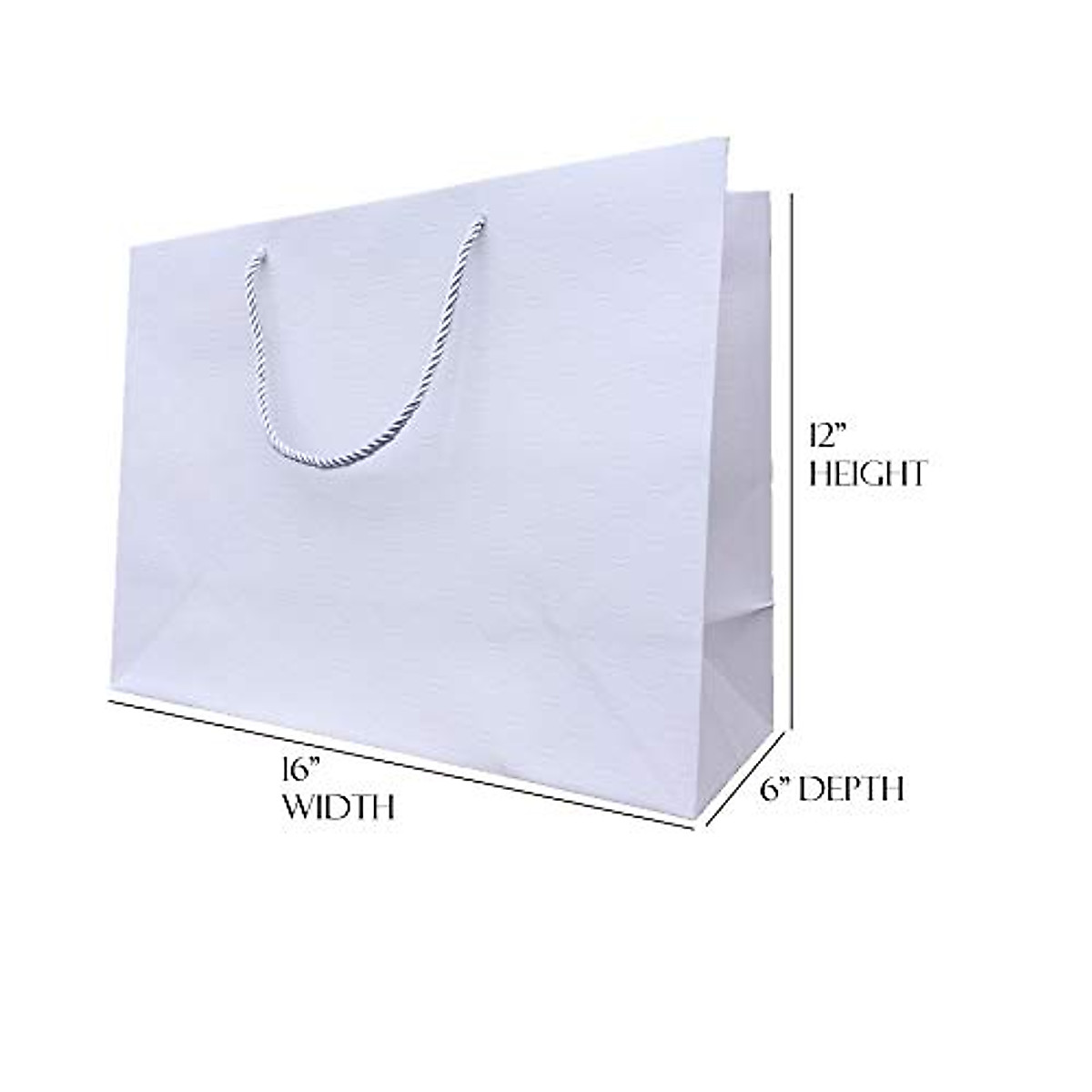 MODEENI Extra Large White Gift Bags with Handles 16x6x12 White Paper Bags 16x12 Euro Tote Big Shopping Boutique Bags 10 Pack XL Luxury Wedding Bag with Silver Handles