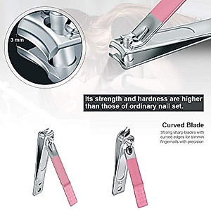 Manicure Set Professional Nail Clippers Kit Pedicure Care Tools- Stainless Steel Women Grooming Kit 18Pcs for Travel or Home (Pink)
