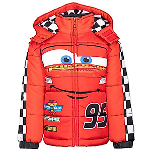 Disney Pixar Cars Lightning McQueen Toddler Boys Winter Coat Puffer Jacket Red 4T