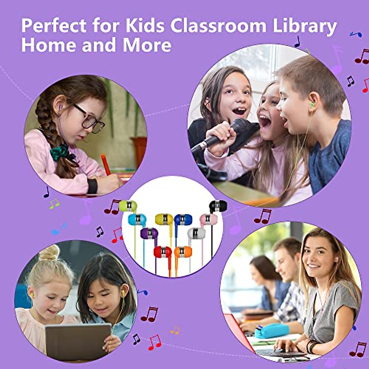 ZNXZXP Bulk Earbuds 50 Pack for Classroom,Wholesale Earbuds Bulk Headphones for Kids,Perfect for Students Schools Hospitals Hotels Library Museums,Individually Bagged,Multi Colored