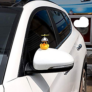 Rubber Duck Toy Car Ornaments Yellow Duck Car Dashboard Decorations with Propeller Helmet (Black＆White)