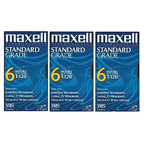 Maxell VHS Blank 3-Pack Standard Grade T-120 6 Hour EP Mode /246m