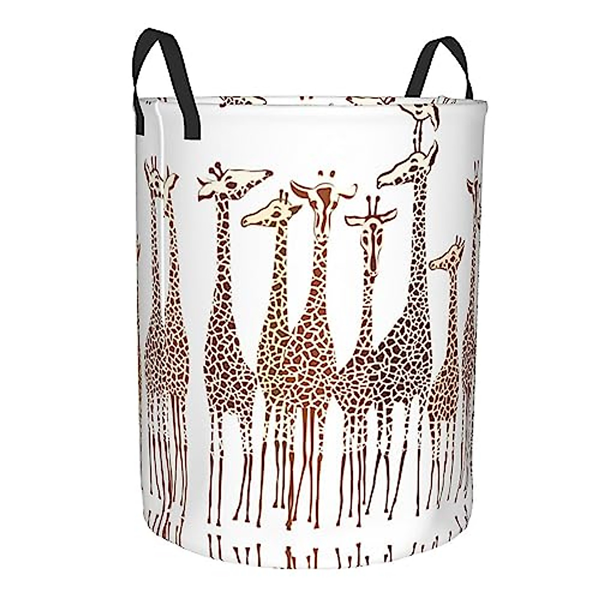 Cute Wild Cartoon Giraffes Printed Round Laundry Hamper,Collapsible Clothes Hamper Storage With Handle,Canvas Fabric Waterproof Storage Bin