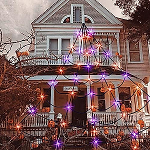 Dazzle Bright 135 LED Spider Web Halloween Lights, 16FT x 13FT Giant Halloween Decorations for Indoor Outdoor House Garden Yard Party (Purple & Orange)