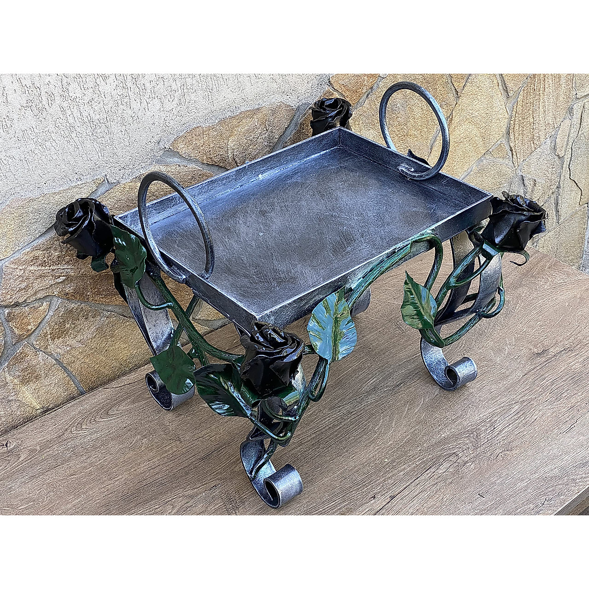 Breakfast in bed tray, table, iron anniversary gift for her, rose, floral, serving tray, coffee table, iron gift, iron gift for her, bed tray, tray