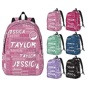 Custom Name School Backpack, Personalized Casual Daypack Backpacks Design Your Own Name for Boys Girls Men Women, Customized Hot Pink Theme 2 Sizes Student Bookbag for Travel Work School