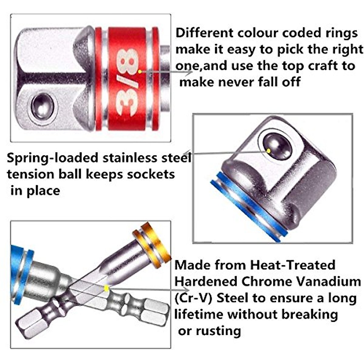 3Pcs 1/4" 3/8" 1/2"Hex Socket Adapter Drill Bits Set,Impact Grade Socket Wrench Adapter Extension Set,105°Right Angle Drill Bit Adapter Attachment 1/4" Drive Hex Magnetic Bit Socket Screwdriver Drill