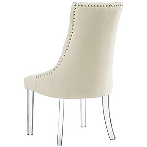 Posh Living Colton Linen Fabric Dining Side Chair with Acrylic Legs - Cream/White (Set of 2)