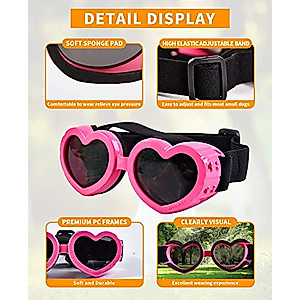 Suxible Dog Goggles Small Breed Dog Sunglasses, UV Protection Heart Shape Dog Sunglasses with Adjustable Strap, Waterproof Goggles for Dogs Doggy Pet Puppy Sun Glasses Doggie Windproof Glasses-Pink