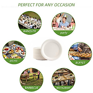 JOYFULOCEAN Paper Plates 7 inch 125 Pieces, 100% Compostable Disposable Paper Plates, Heavy-Duty Natural Biodegradable Eco-Friendly Sugarcane Fibers Party Plates(White)[PFAS-Free][BPI Certified]