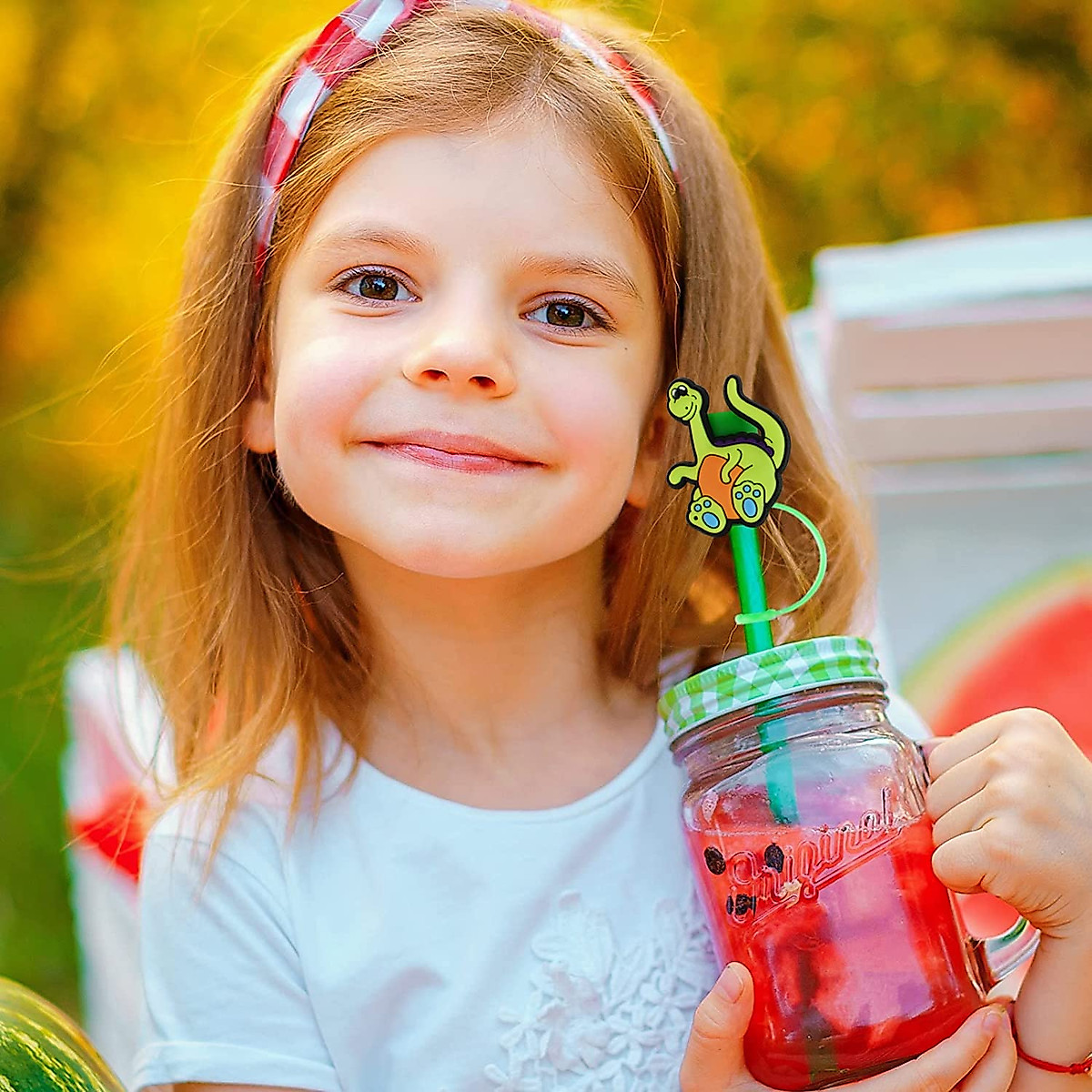 Ulbemoll Straw Cover Cap, 8PCS Dinosaur Straw Tips Cover Stanley Cup Straw Cover for 6 to 8 mm Reusable Straws Lovely Cartoon Straw Protector Straw Tip Cap for Girls Boys Kids Party Gift