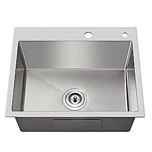 MENATT 20-inch Drop in Kitchen Sink, SUS304 Stainless Steel Top-Mount Handmade Kitchen rv Sink, Single Bowl Sink with Basket Strainer, 20"*16"*9" (Brushed)