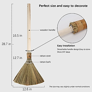 Wedding Broom for Jumping Ceremony, Decorative Jump Broom DIY White Tulle Accents with Ribbons Artificial Pearl Roses