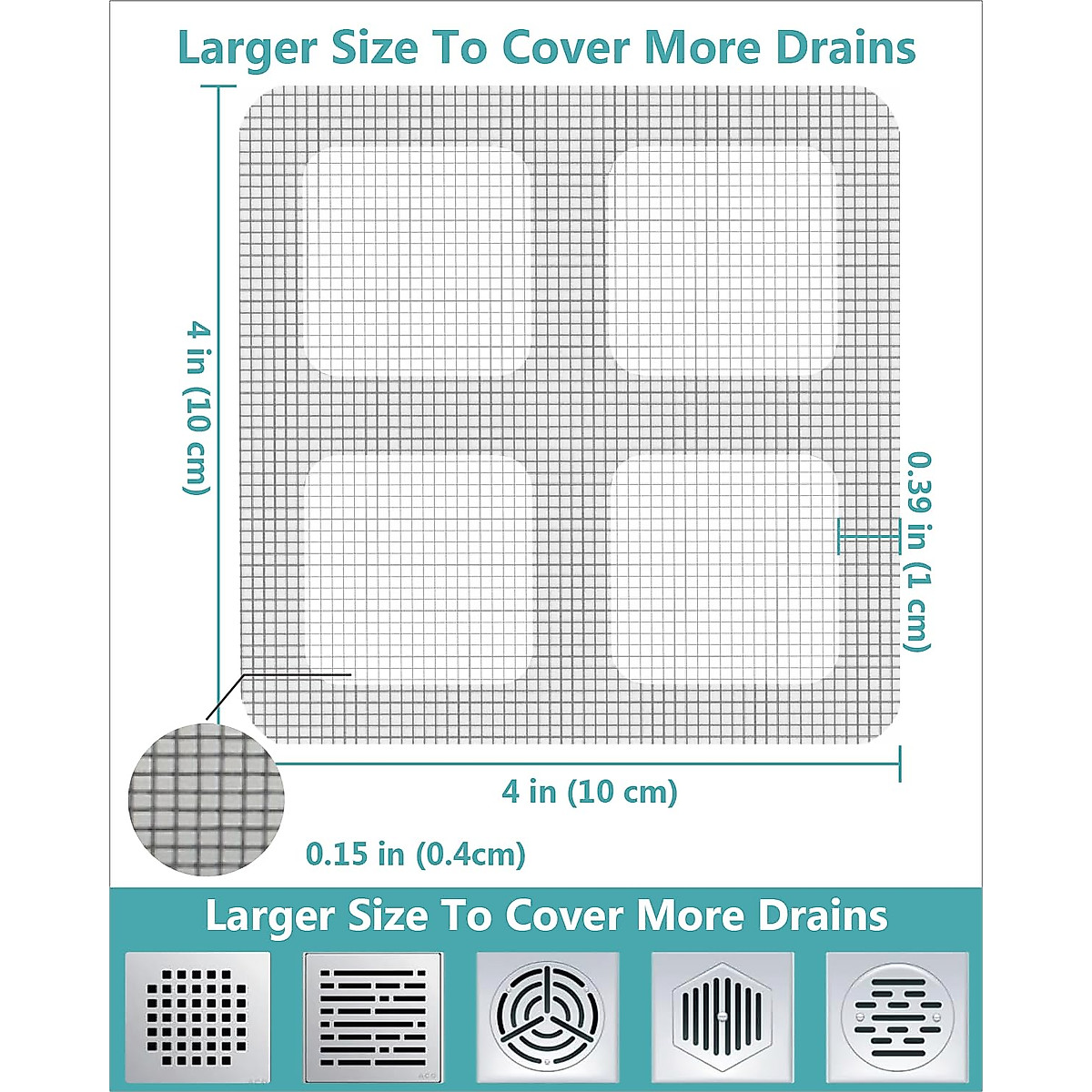 Yempum Disposable Shower Drain Hair Catcher 50 Pack Square Disposable Drain Hair Catcher Drain Covers Bathroom Laundry Bathtub Kitchen Sink Floor Drain Sticker for Human & Pet Hair 4" X 4"