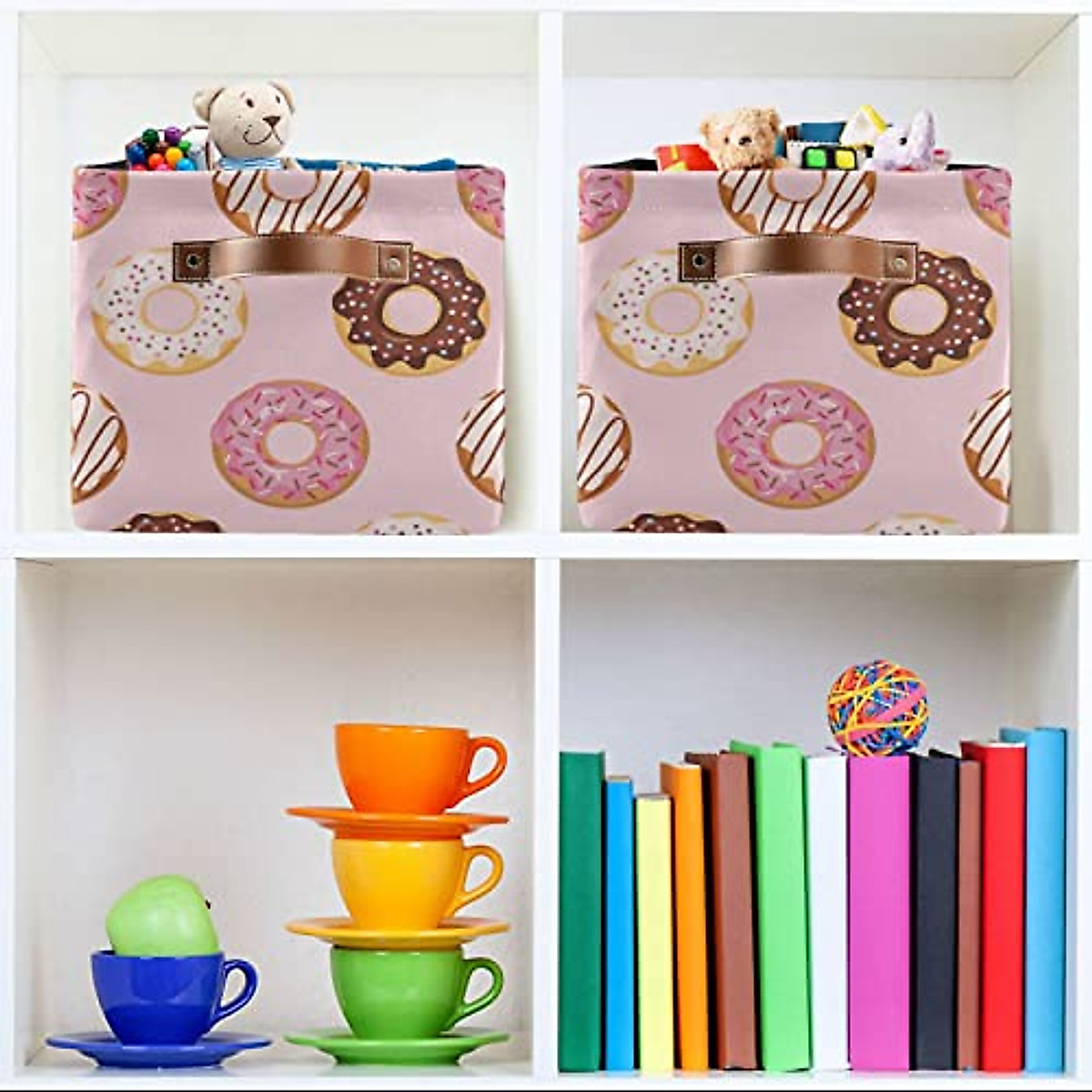 xigua Donut Storage Basket Storage Bin Organizer Basket, Foldable Rectangular Storage Box with Handles for Home Office
