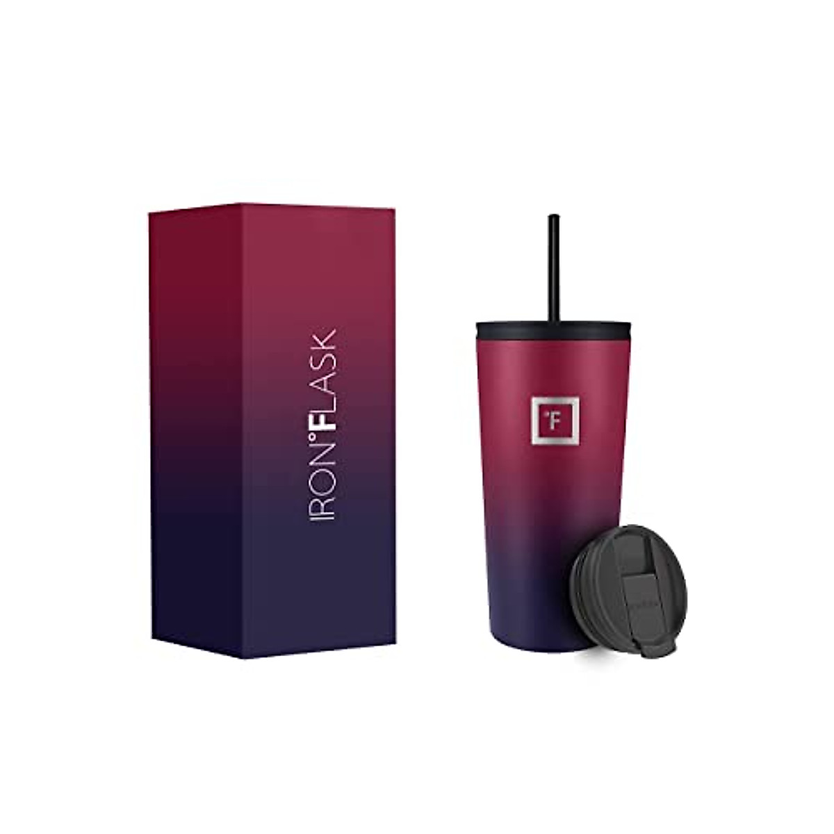 IRON °FLASK Classic Tumbler 2.0 - 20 Oz, 2 Lids (Straw/Flip), Vacuum Insulated Stainless Steel Bottle, Modern Double Walled, Simple Thermo Travel Mug, Hydro Water Metal Canteen - Dark Rainbow