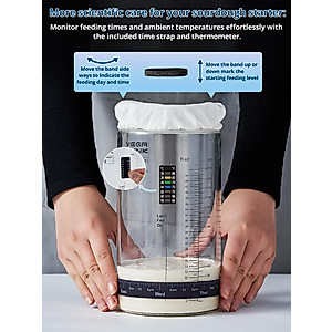 Vegapunk 58oz Sourdough Starter Jar Glass Kit - Wide Mouth Container/Crock with Lid for Bread Starter - Large Mason Jar with Date marked Feeding Band for Sourdough Starter