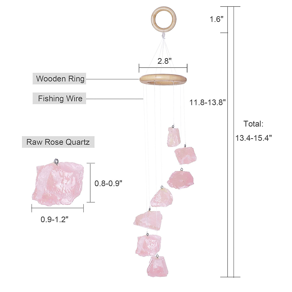 Cozy Tower Unique Rose Quartz Wind Chimes for Women Pink Crystal Hanging Ornaments Indoor Home and Garden Decor Housewarming Gift