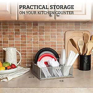 ELTOW Paper Plate holders and Buffet Caddy Large Cutlery holder for party, Fork, Knives, Cups Holder -Sturdy Napkin and Tableware Dispenser -For Home, Restaurant, Office -Utensil Caddy for parties