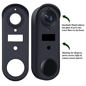 Silicone Skin Case Cover Sun Glare, UV & Weather Rain Protection Skins Cover Compatible with Arlo Essential Video Doorbell Wired - Black (1 Pack)