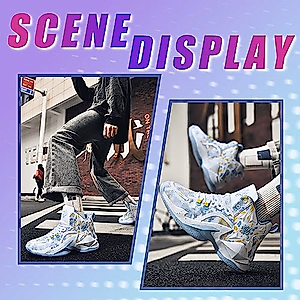 Promenie Men's High Top Basketball Shoes Fashionable Breathable Professional Outdoor Basketball Shoes White-Grey Size 9