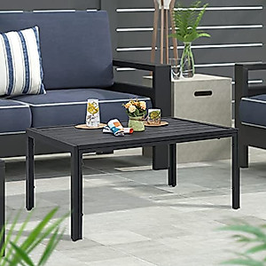 ABBLE Outdoor Coffee Table Steel Slat Black Coffee Table Indoor Outdoor Rectangle Patio Coffee Table for Living Room Café Courtyard Poolside Backyard (Black)