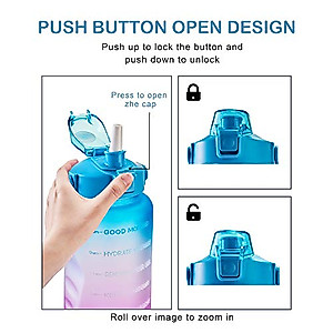 EYQ Half Gallon/64 oz Water Bottle with Time Marker, Carry Strap and Motivational Quote, Leak-Proof Tritan BPA-Free, Ensure You Drink Enough Water for Fitness, Gym, Camp, Sports(Green/Purple Gradient)